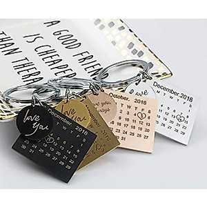 onlylove-handmade Personalized Engraved Calendar Date Keychain Custom Message Stainless Steel Keyring Memorial Keepsake Gift for Anniversary (Silver)