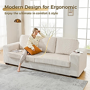 97 in Sofa Couch, Big Comfy Couch for Living Room, Cloud Couch with Oversized Armchair, Small Sofa with 24 in Deep Seat, Velvet Couch for Home and Apartment, Modern Couch, 3 Seater Couch, Beige