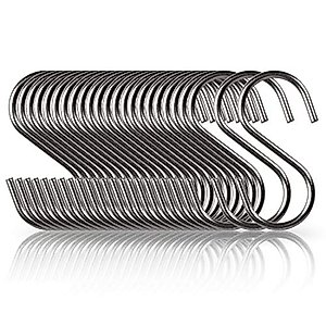 Annaklin Small S Hooks 24 Pack 2-3/16", Stainless Steel S Hooks for Hanging Pan Pot Utensils Plants Bags Towels, Heavy Duty S Shaped Hooks, Silver