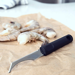 Better Houseware Black Handle Shrimp Deveiner and Sheller, 4" Blade and 12" Total Length - Stainless Steel Blade Shells and Deveins