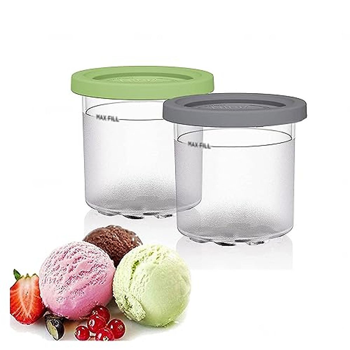 EVANEM 2/4/6PCS Creami Pint Containers, for Ninja Creami Containers,16 OZ Creami Pint Safe and Leak Proof for NC301 NC300 NC299AM Series Ice Cream Maker,Gray+Green-2PCS