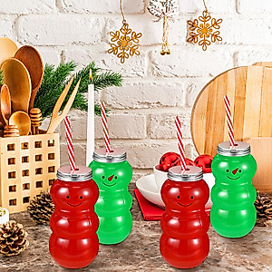 Sliner 20 Pack Christmas Plastic Juice Bottle 17 Oz Snowman Shaped Reusable Water Bottles with Lids and Straws Empty Milk Beverage Bottle Juicing Drink Containers for Christmas Party Favor Daily Use