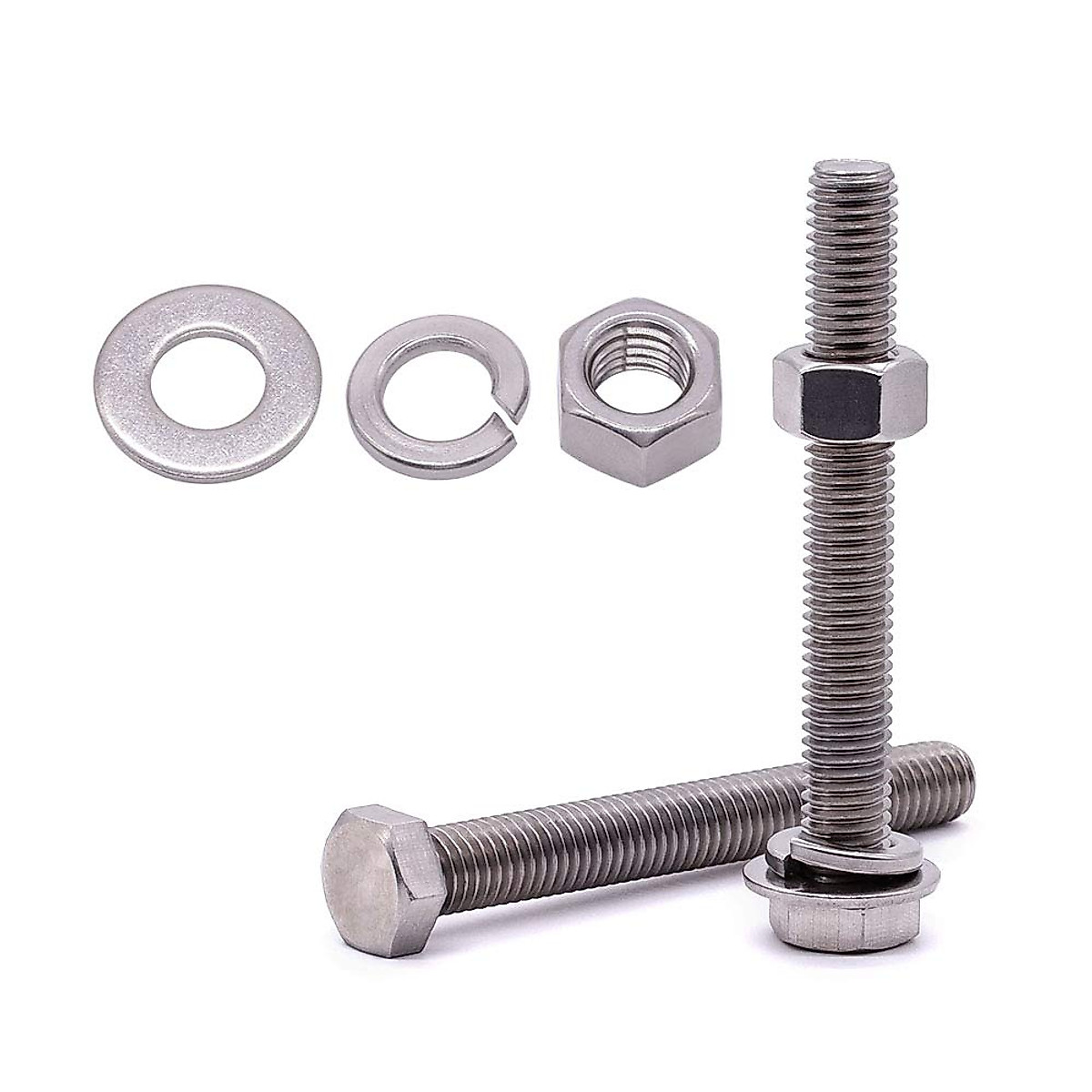 M12 x 65mm (4 Sets) Stainless Steel Hex Bolts with Hex Nuts, Flat Washers and Lock Washers, Hexagon Bolts with Nuts and Washers, Full Thread Coveraage, Coarse Thread UNC
