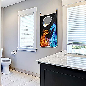 Red Blue Fire Dragon Hanging Laundry Hamper Bag Animal Monster Dirty Clothes Bag,Over The Door Cloth Basket with Hooks, for Bathroom, Bedroom, Storage, Space Saving, Wall, College, Closet