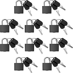 Luggage Locks with Keys Suitcase Locks Mini Metal Keyed Padlocks for Backpack Boxes Laptop Bag School Gym Locker 23mm (Black,10 Pieces)