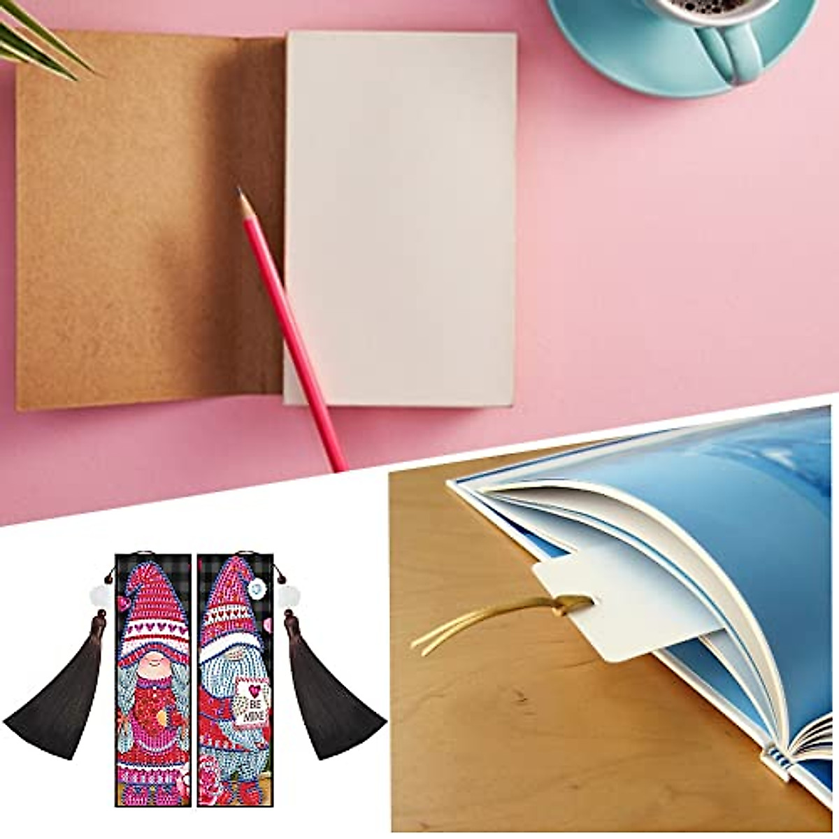 sikiwind Diamond Painting Bookmark, 5D DIY Tassel Bookmark Mosaic Embroidery Craft Bookmark Special Shaped Diamond Painting Creative Leather Bookmarks with Tassel