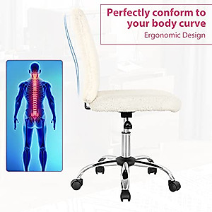 Giantex Faux Fur Office Chair, Armless Home Desk Chair, Height Adjustable Swivel Cute Chair, Middle Back Chair w/Chrome Base, Modern Fuzzy Vanity Chair, Rolling Task Chair for Study Bedroom (Ivory)