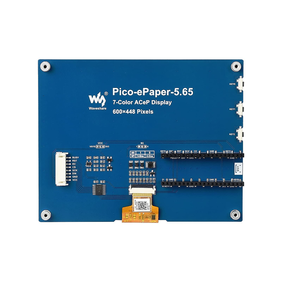 waveshare TOP1 5.65inch 7-Color e-Paper E-Ink Display Module for Raspberry Pi Pico, 600 × 448 Resolution Screen Advanced Color ePaper (ACeP) Technology, Low Power Wide Viewing Angle