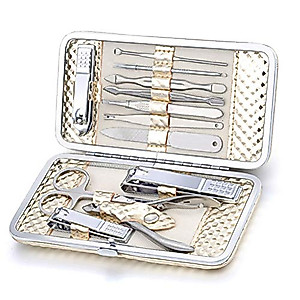 Professional Nail Clipper Set, Manicure Tools, Pedicure Kit, 12 In 1 Stainless Steel Professional Grooming Kit with Luxurious Travel Case(Gold)