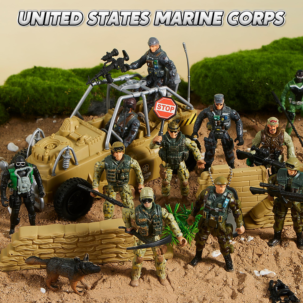 JOYIN 16 PCs Army Men Playset with 12 Realistic Army Ranger Men Action Figures and Weapon Gear Accessories, Military Soldiers Action Figures Playset for Boys Gift
