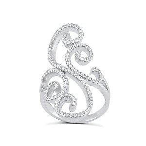 SILVERCLOSEOUT Rhodium Plated Sterling Silver Womens Cz Cubic Zirconia Statement Swirl Ring - Size 8