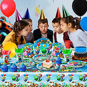 Fruitful Life Super Mario Party Decorations, 161pcs Place Setting - Mario Themed Plates, Napkins, Cups & Tablecloth etc for Boys/Girls Kids Birthday