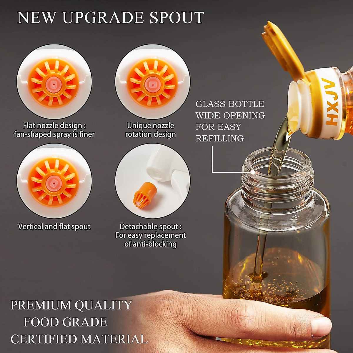 HXJV Olive Oil Sprayer for Cooking, 200ml Glass Oil Spray Bottles for Kitchen, Continuous Oil Mister Spray Bottle, Kitchen Gadgets for Air Fryer Accessories, Olive Oil Dispenser for Baking, Salad, Bbq