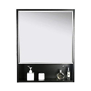 eclife 22" x 28" Modern Medicine Cabinet, Wall Mounted Wood Storage Cabinet with Mirror, Large Open Shelf for Bathroom, Black