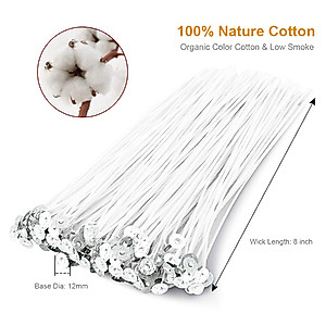 【Premium】100 Pcs 8 inch Candle Wick, Natural Cotton Low Smoke Candle Wick with 50 Metal Tabs for Soy Beeswax Candle Making