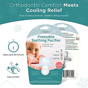 Nippii Freezable Orthodontic Pacifier for Teething - Orthodontic Design Teething Pacifier for Baby Teething Relief - Medical Grade Silicone Pacifier