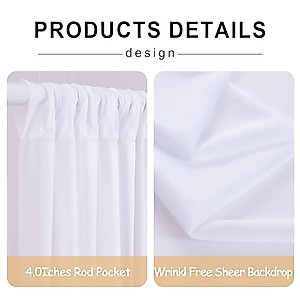 20x10ft White Sheer Backdrop Curtains with Lights for Parties, Wrinkle Resistant Backdrop Curtain for Baby Shower Birthday Wedding Photo, 4 Pack 5x10FT Curtains