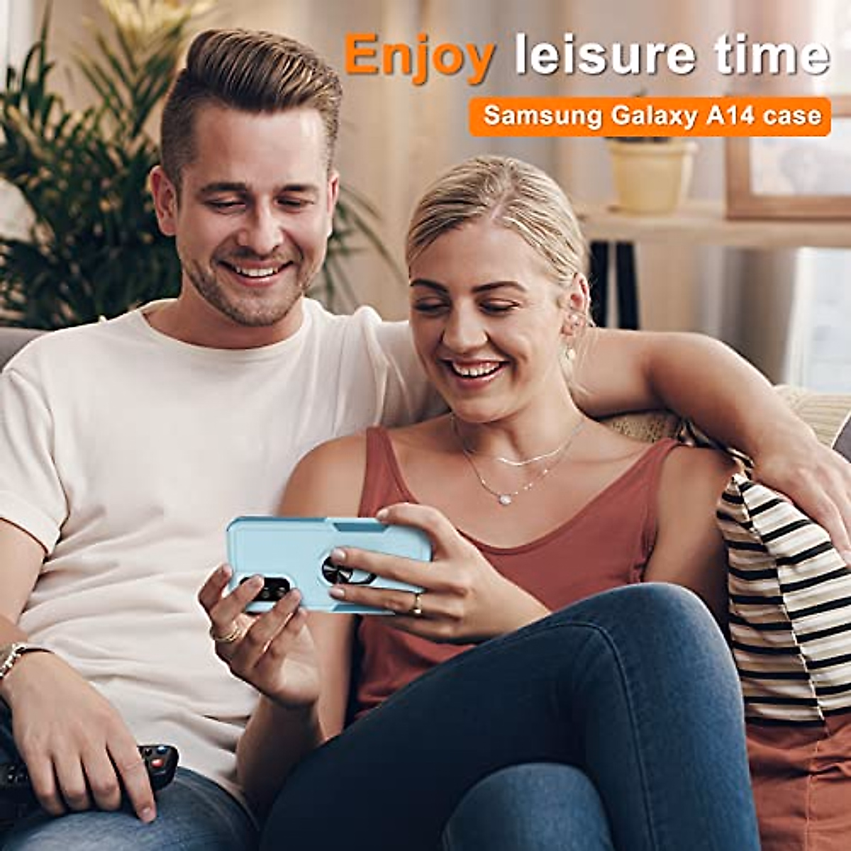 RMOCR for Samsung Galaxy A14 5G Case, Rotatable Magnetic Kickstand Ring Holder, Military Protective Phone Cover with Tempered Glass Screen Protector and Camera Lens Cover, Mint Green