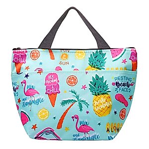 fopor Small Picnic Insulated Cooler Bags - Thermal Canvas Lunch Tote with Pocket Handle,Beach Camping Party Office Work Garden Reusable Picnic Diner Lunch Insulated Bags/Colorful Fruits