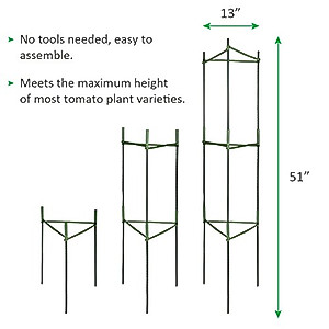 GROWNEER 6 Packs Tomato Cages, Up to 51 Inches Plant Cages Assembled Tomato Garden Cages Stakes Vegetable Support Trellis, with 18Pcs Clips and 328 Feet Twist Tie, for Vertical Climbing Plants
