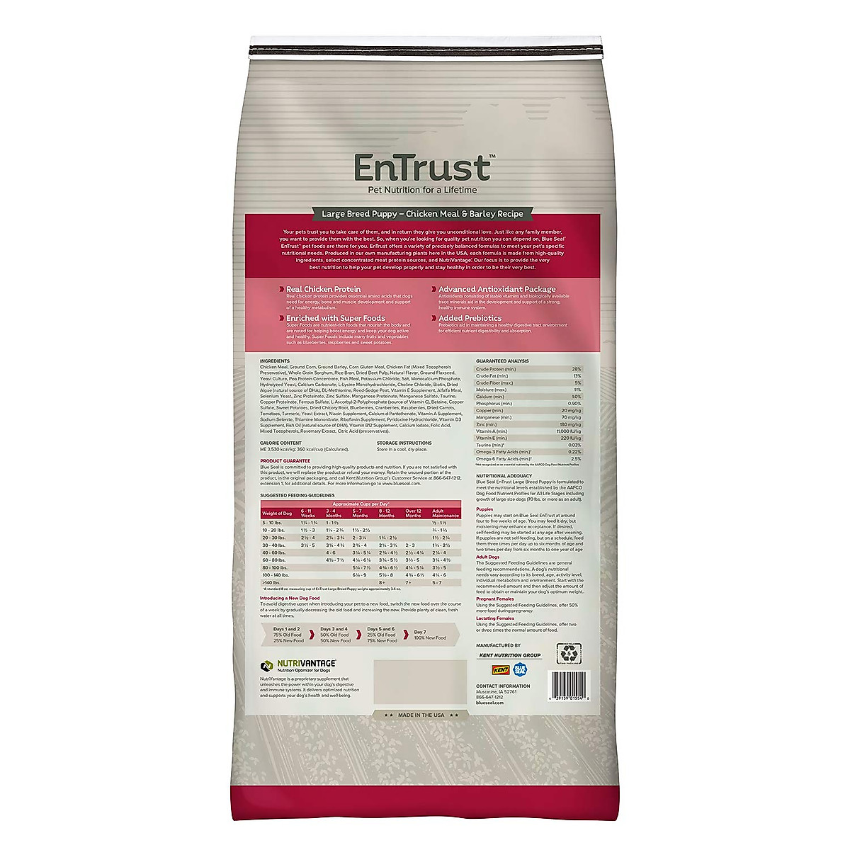 ENTRUST Large Breed Puppy Food | Real Chicken & Barley | Enriched with Super Foods, Antioxidants and Prebiotics | No Wheat or Soy | 20 Pound Bag