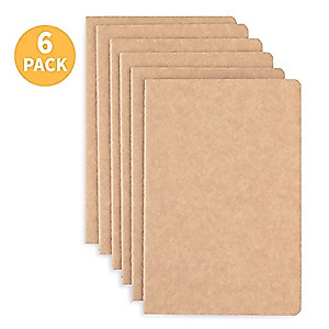TWONE Journal, Travel Notebook Journal with Brown Soft Cover A5 Notebooks for Travelers, Work, School, Writing Note, Taking Kraft (5.5 x 8.3 Inches, 60 Lined Pages, 30 Sheets, 6-Pack)