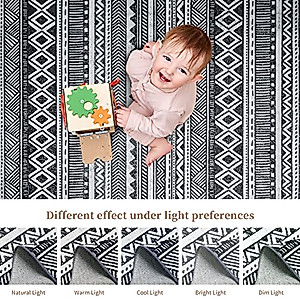 RUGSREAL Boho Area Rug 5' x 7' Machine Washable Modern Diamond Carpet Rug Distressed Bohemian Foldable Accent Rug Coffee Table Rug Farmhouse Dining Table Rug Office Bedroom Decor, Black