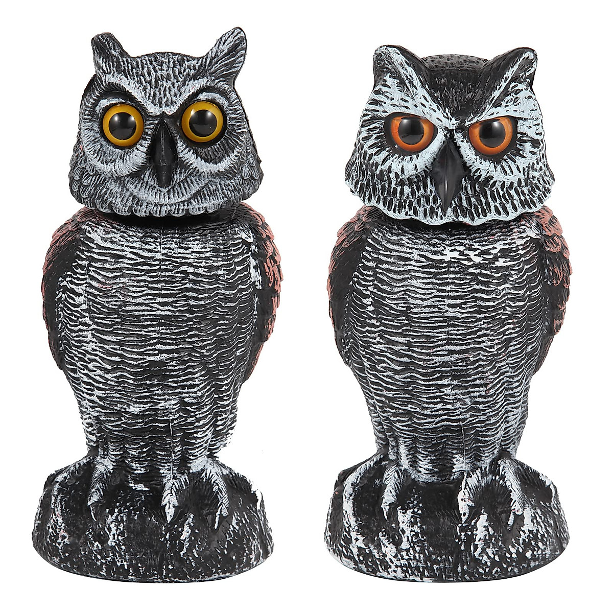 Hedoc 2 Pack Fake Owl Decoys to Scare Birds Away from Gardens and Patios, Rotating Head Owl Bird Deterrents, Nature Enemy Scarecrow Plastic Owl Statues, Pest Repellent, Pigeon Deterrent