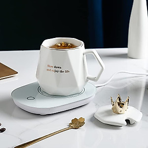 Coffee Warmer for Desk, with Mug Set. Cup Warmer Tea Warmer, Electric Beverage Warmer, Drink Warmer for Cocoa, Tea, Milk Gifts for Father's Day. Mr and Mrs Wedding Gift, Engagement Gift(White)