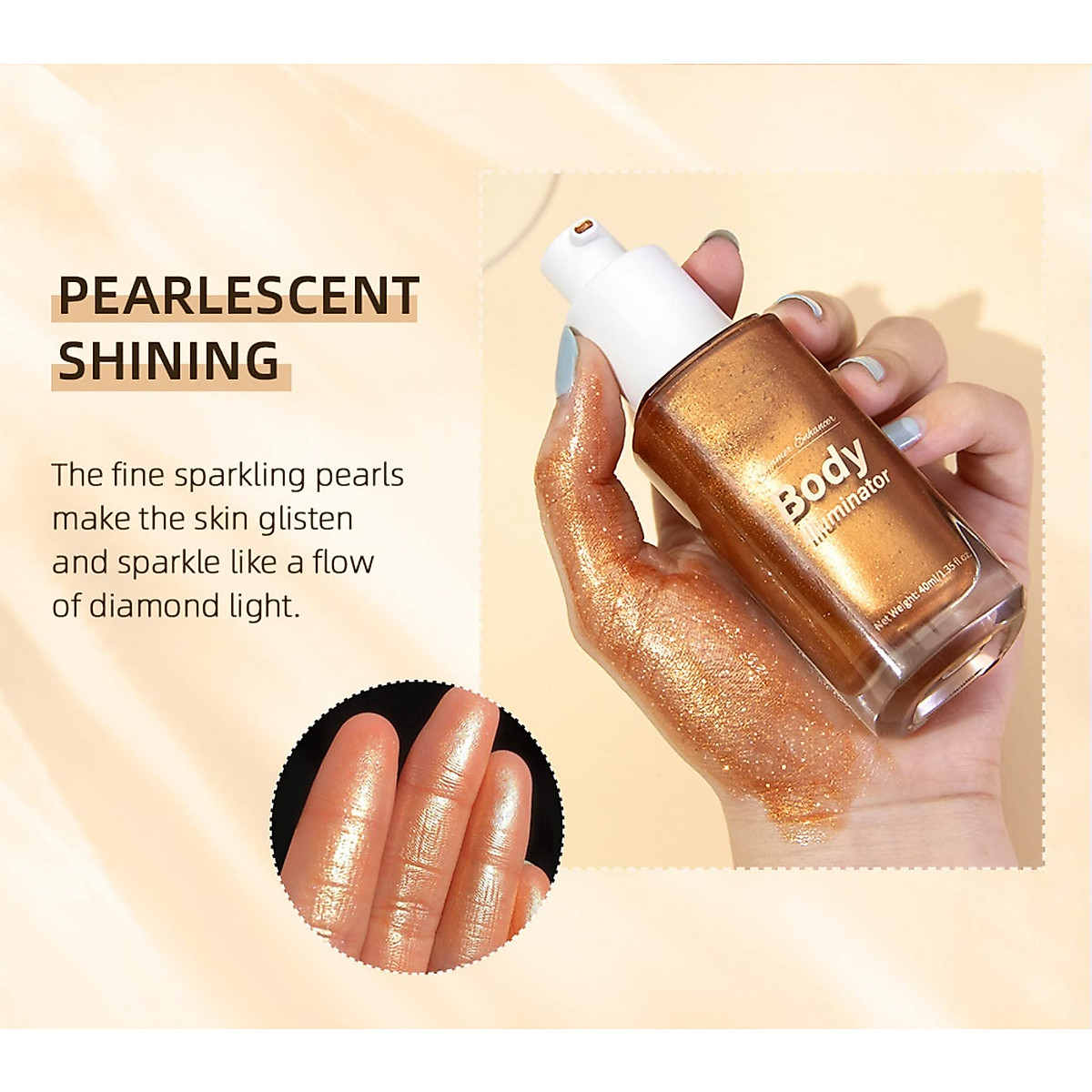 MAEPEOR Body Luminizer 5 Colors Smooth Subtle Shimmer Body Illuminator Moisturizing Long Lasting Summer Glow Illuminator For Face & Body (40ML, 01 Silver)