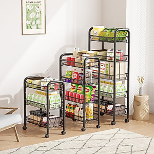 Pokfeic 3-Tier All Metal Rolling Utility Cart, Rolling Metal Organization Cart with Lockable Wheels, Easy Assembly Mobile Utility Cart for Kitchen, Bathroom, Office, Workshop, Rolling Storage Cart