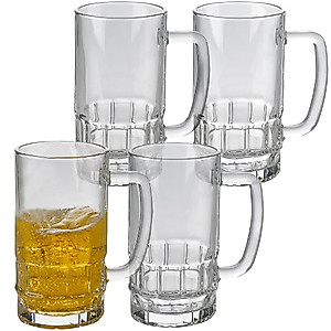 PARNOO Beer Glasses Set of 4 - Freezable 18 oz Glass Beer Mug Made for Cold Beverages - German-Style Beer Stein Mug for Homes, Pubs, Restaurants & More - Dishwasher-Friendly Beer Mugs With Handles