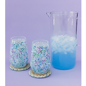 Lilly Pulitzer Stemless Wine Glass Set of 2, Large Acrylic Wine Glasses, 22 Ounce Plastic Cocktail Cups for Indoor/Outdoor, Soleil It On Me
