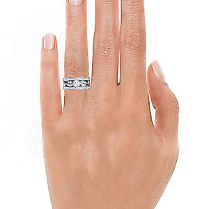 Diamondere Certified Moissanite and Diamond Engagement Ring Set in 14K White Gold | 0.98 Carat Trio Wedding Ring Sets, US Size 7