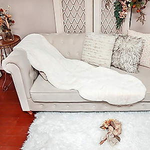 STAOLENE Ultra Soft Faux Rabbit Fur Chair Cover Couch Pad Fuzzy Area Rug Fluffy Bedside Carpet Mat for Bedroom Floor Sofa Living Room Rugs 2 x 6 ft,Creamy-White Fur Rug