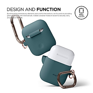 elago Silicone Case with Keychain Compatible with Apple AirPods Case 1 & 2, Front LED Visible, Supports Wireless Charging, Protective Silicone [Dark Turquoise]