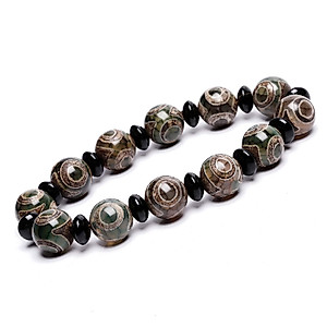 ZenBless Round Grey Tibetan Dzi Beads Bracelet Mala Beads Amulet Bangle Attract Good Luck (12MM Beads)