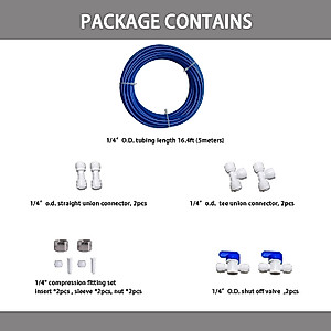 Malida RO Water Systems Ice Maker Kit 1/4" for Reverse Osmosis Systems and Water Filters (Blue Water Pipe)