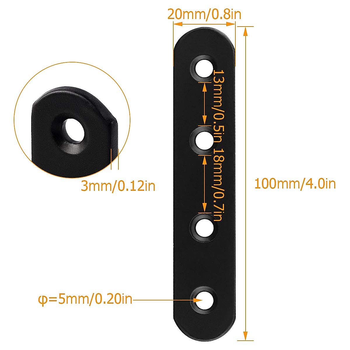 30 PCS Black Straight Braces, Cast Iron 100MM X 20MM X 3MM Heavy Duty Corner Braces for Wood, Mending Plate Connector Joining Bracket for Fence, Shelves, Furniture and Cabinet, Round End
