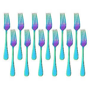 MINGYU Colored Salad Forks Set of 12 - Small Dinner Forks 6.5-in Rainbow Stainless Steel Matte Titanium Fork Dessert Forks Dishwasher Safe for Home Restaurant Wedding&Party