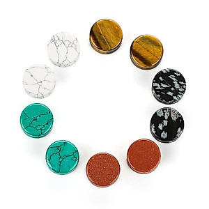 CABBE 10pcs Natural Stone Plugs Ear Gauges Kit Gauges 2g - 20mm Saddle Style Double Flared Expander Set Stretcher Body Piercing Jewelry, Gauge 1/2" = 12mm