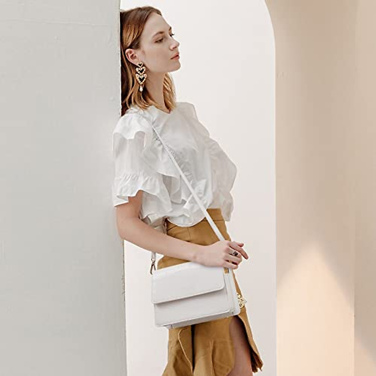 Telena Crossbody Bags for Women Vegan Leather Purses for Women Crossbody Handbag Purse with Adjustable Strap Crocodile White