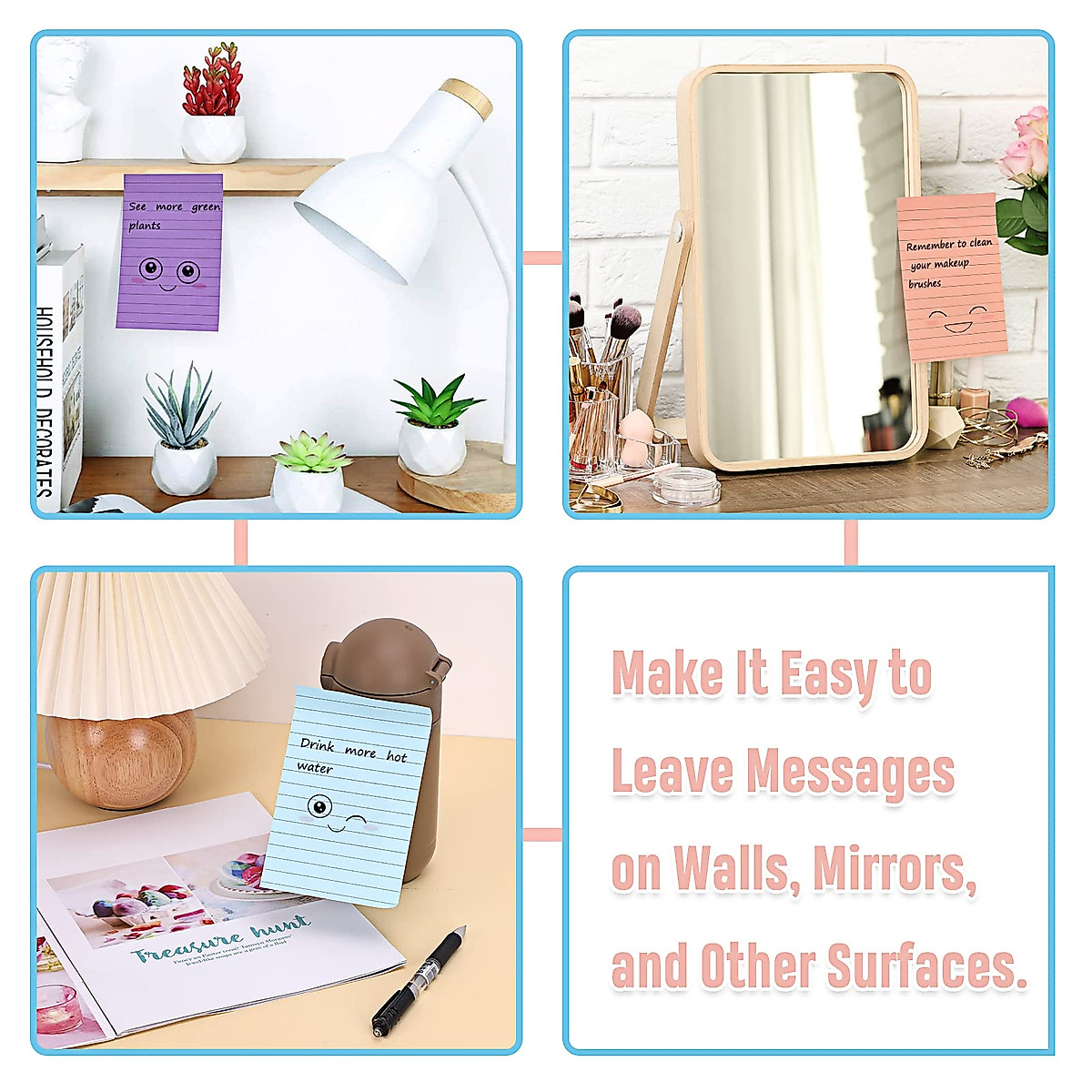 EOOUT 8 Pack Lined Sticky Notes 4x6 Inches, Bright Ruled Self-Stick Pads, Colorful Super Sticking Power Memo Pads, Strong Adhesive Notes for Home, Office, School, Meeting, 45 Sheets/pad