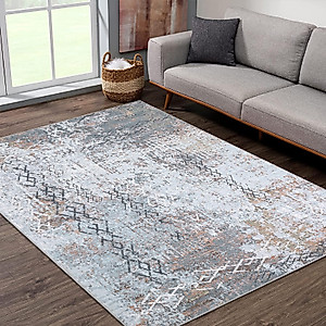 CAROMIO 9x12 Large Living Room Rug Modern Abstract Floor Carpet Indoor Non-Slip Stain Resistant Geometric Rug Washable Contemporary Carpet Rug Throw Rugs for Dining Room Home Office, Grey