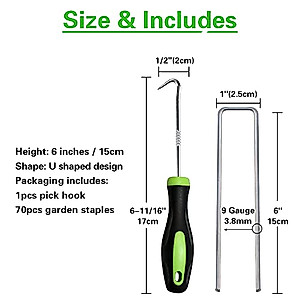 Bakulyor 50 Pcs Landscape Staples, 8 Inch 9 Gauge Garden Stakes, Galvanized U-Shaped Ground Pins, Heavy-Duty Yard Stake for Gardening Weed Barrier Fabric, Sod Decorations Fence and Irrigation Tubing