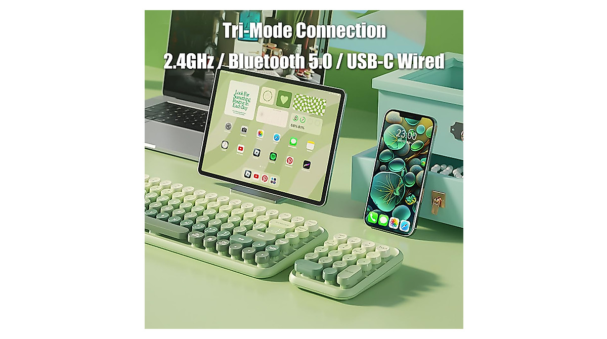 TISHLED Wireless Typewriter Style Keypad for Multi-Device