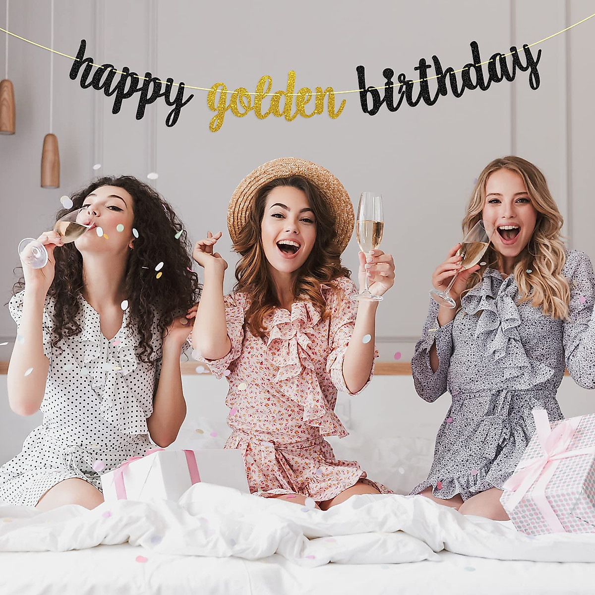 Dill-Dall Happy Golden Birthday Banner, Golden Birthday Party Decor, 5th, 21st, 24th, 25th, 28th, 30th, 50th 60th Birthday Decorations