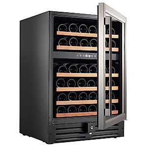 Smith & Hanks RW145DR 46 Bottle Dual Zone Under Counter Wine Refrigerator, 24 Inch Width, Built-In or Free Standing