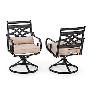 PHI VILLA Patio Dining Chairs Set of 2,Outdoor Swivel Dining Chairs with Cushion and Pillow,Patio Metal Chairs,Patio Furniture for Garden Lawn and Deck,Max Load Bearing up to 300 lbs,2 Pack