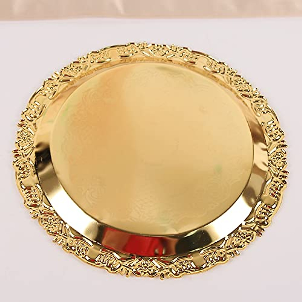 Round Fruit Tray, Gold Plated Stainless Steel Multifunctional Good Decoration Decorative Dessert Plate for Ceremony